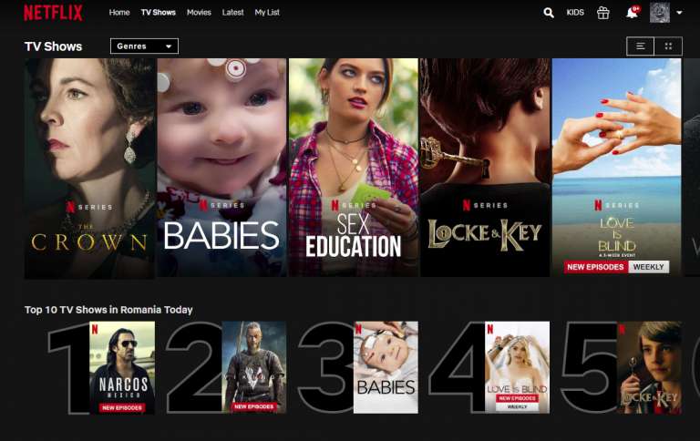Platforma Netflix afișează top 10 filme și seriale în România